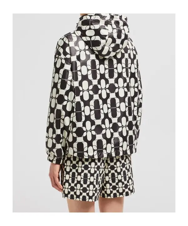 ジャケット・ブルゾン MONCLER Graphic Print Hooded Jacket 140 Moncler Graphic Print Zip-Up Hooded Jacket - Blue And White